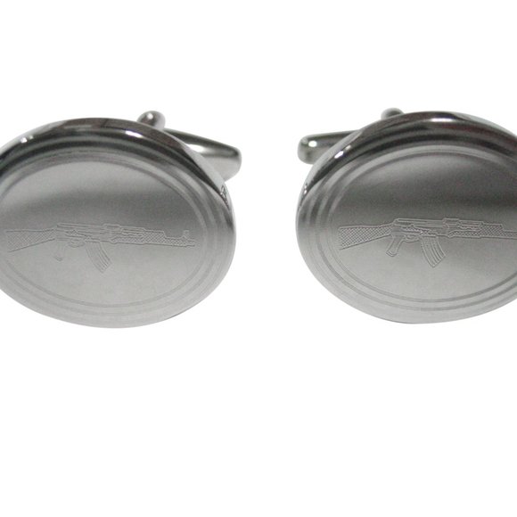 Kiola Designs | Accessories | Silver Toned Etched Oval Ak47 Rifle ...